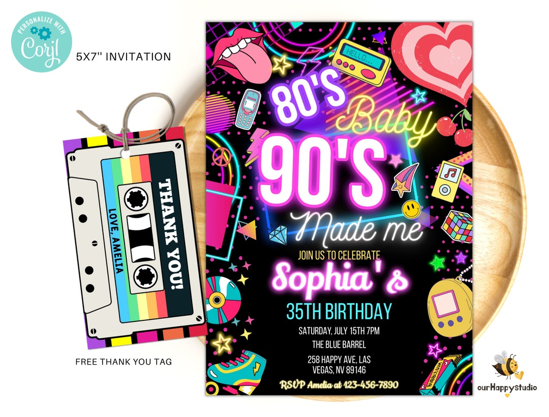 Editable 80S Baby 90s Made Me Birthday Party Invitation Back to the 90s ...