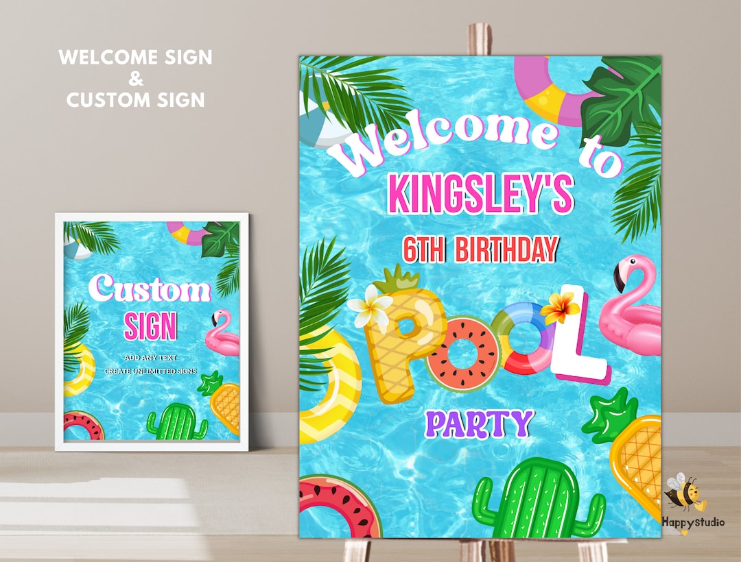 Editable Pool Party Welcome Sign, Swim Party Custom Sign, Summer Party ...