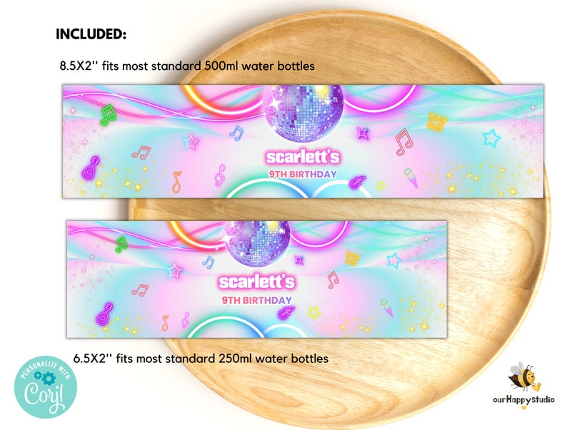 Editable Disco Water Bottle Label Tie Dye Water Bottle - Etsy