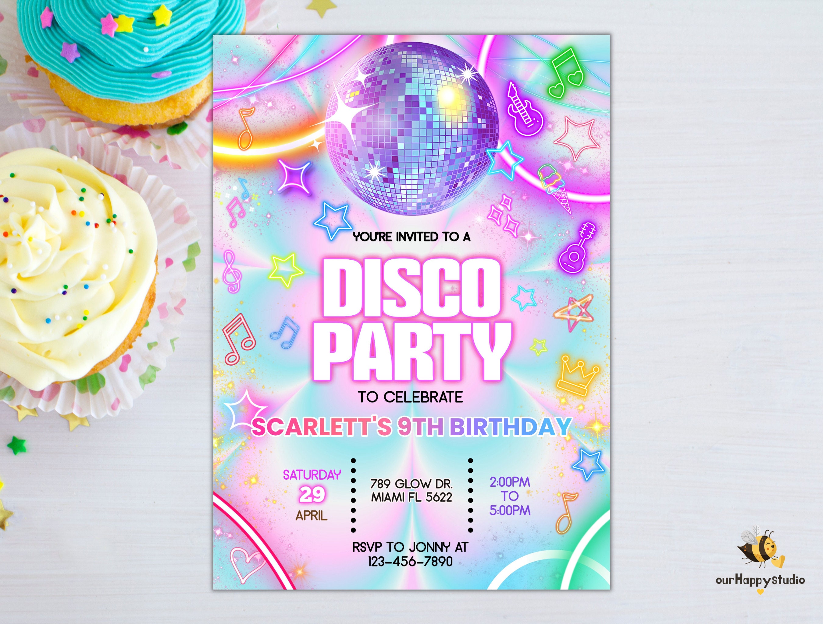 Editable Disco Party Birthday Invitation, Tie Dye Disco Gender Neutral ...