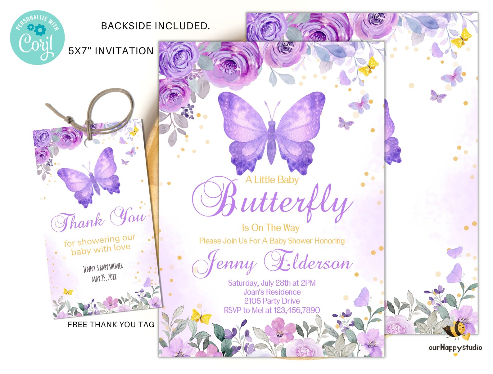 Editable Butterfly Baby Shower Invitation Printable Purple - Etsy