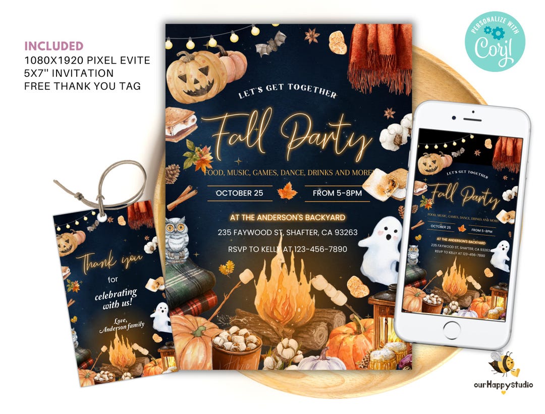 Editable Halloween Fall Party Invitation, All Things Fall Text ...