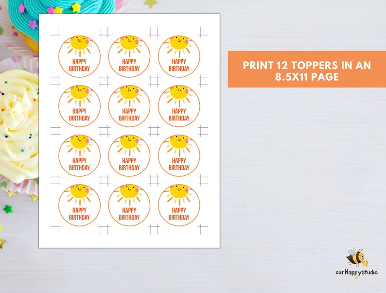 Editable Sun Birthday Cupcake Toppers, Sunshine 1st Birthday Decor ...