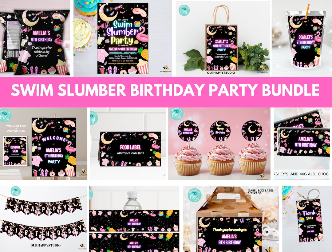 Editable Swim Slumber Party Summer Sleepover Birthday Bundle, Slumber ...