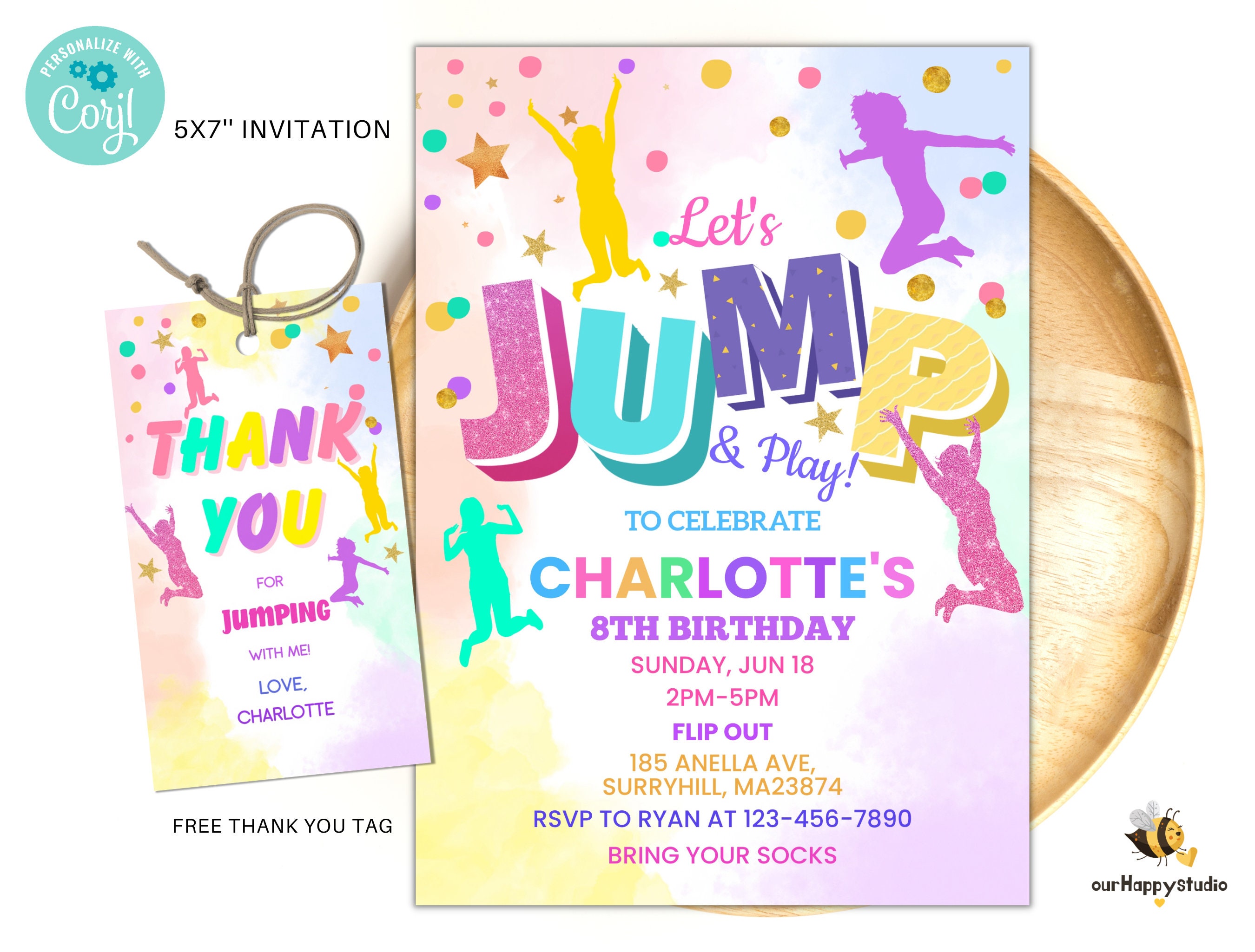 Jump Invitation Editable Jump Birthday Invite Trampoline Party Bounce ...