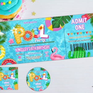 Tropical Pool Party Ticket Invitation, Editable Swim Party Invite ...