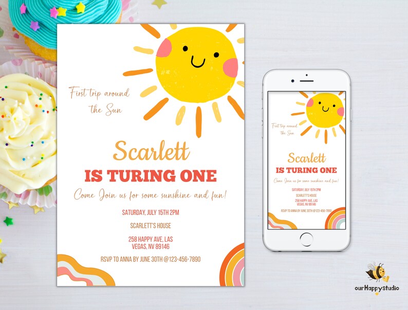 Editable Sun Birthday Invitation First Trip Around the Sun - Etsy