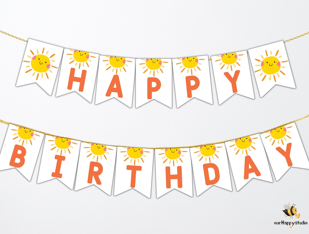 Editable Sun Birthday Banner, Sunshine Happy Birthday Sign, First Trip ...
