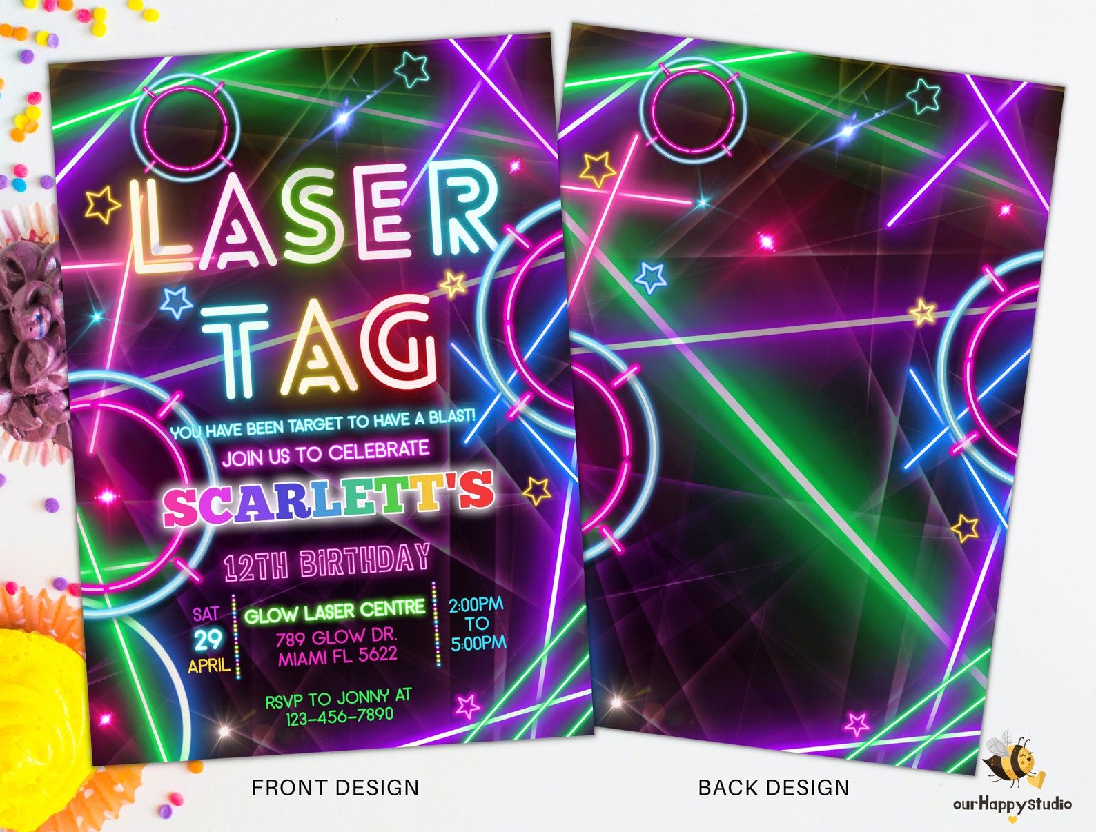 Editable Laser Tag Party Invitation Neon Birthday Party Invite - Etsy