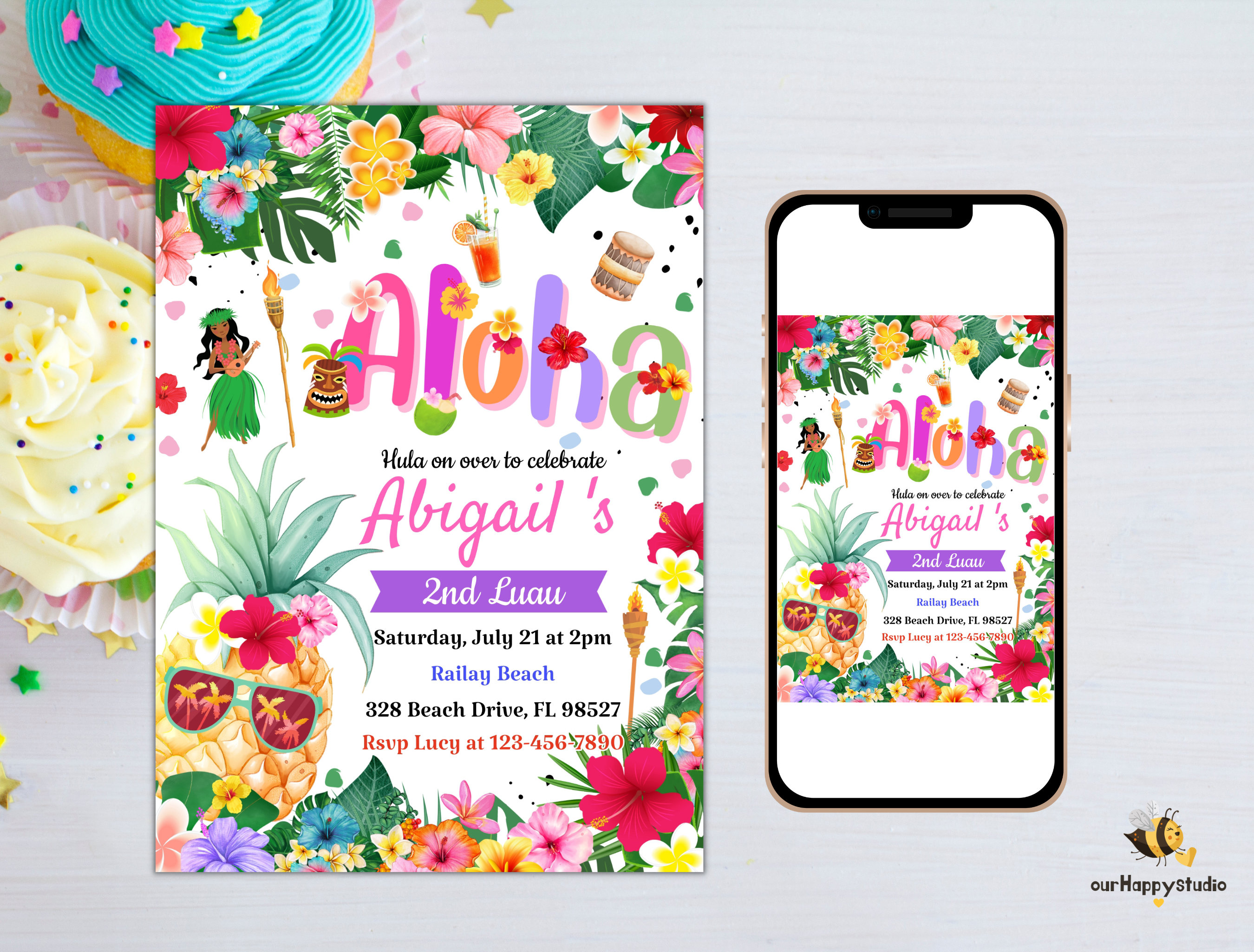 Editable Hawaiian Luau Birthday Invitation Luau Party Luau - Etsy