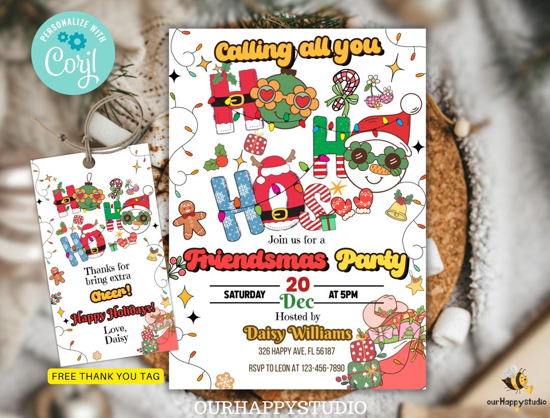 Editable Friendsmas Party Invitation, Xmas Party Invite, Holiday Party ...