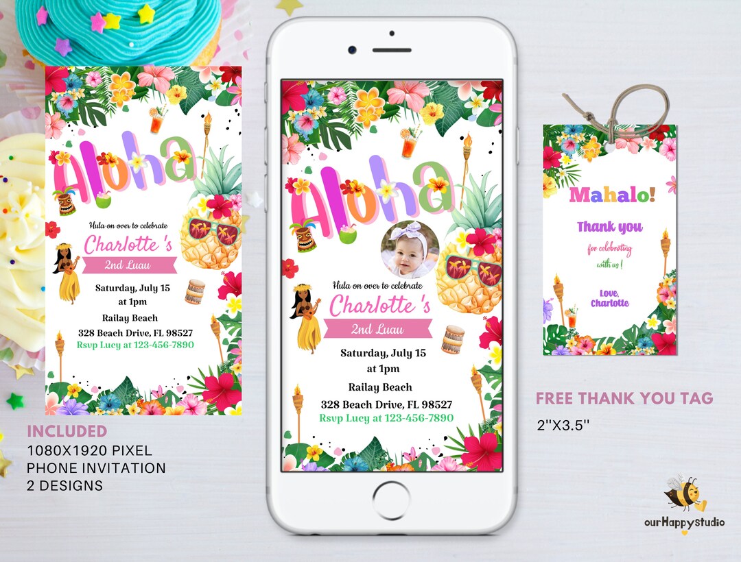 Editable Hawaiian Luau Birthday Electronic Invitation, Luau Party, Luau ...