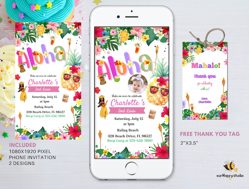 Editable Hawaiian Luau Birthday Electronic Invitation Luau - Etsy