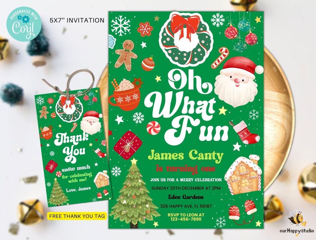 Editable Christmas Birthday Party Invitation, OH WHAT FUN Christmas ...