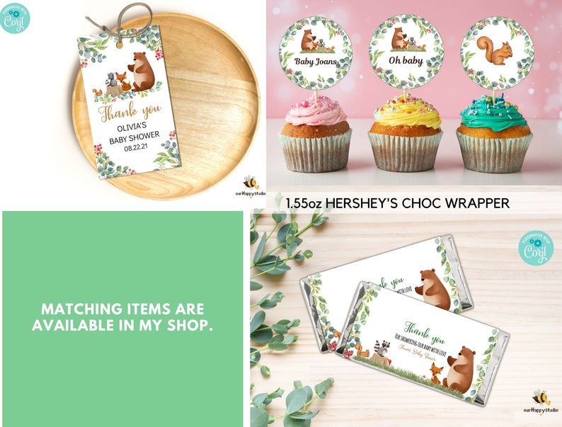 Editable Woodland Baby Shower Banner, Woodland Animals Banner Greenery ...
