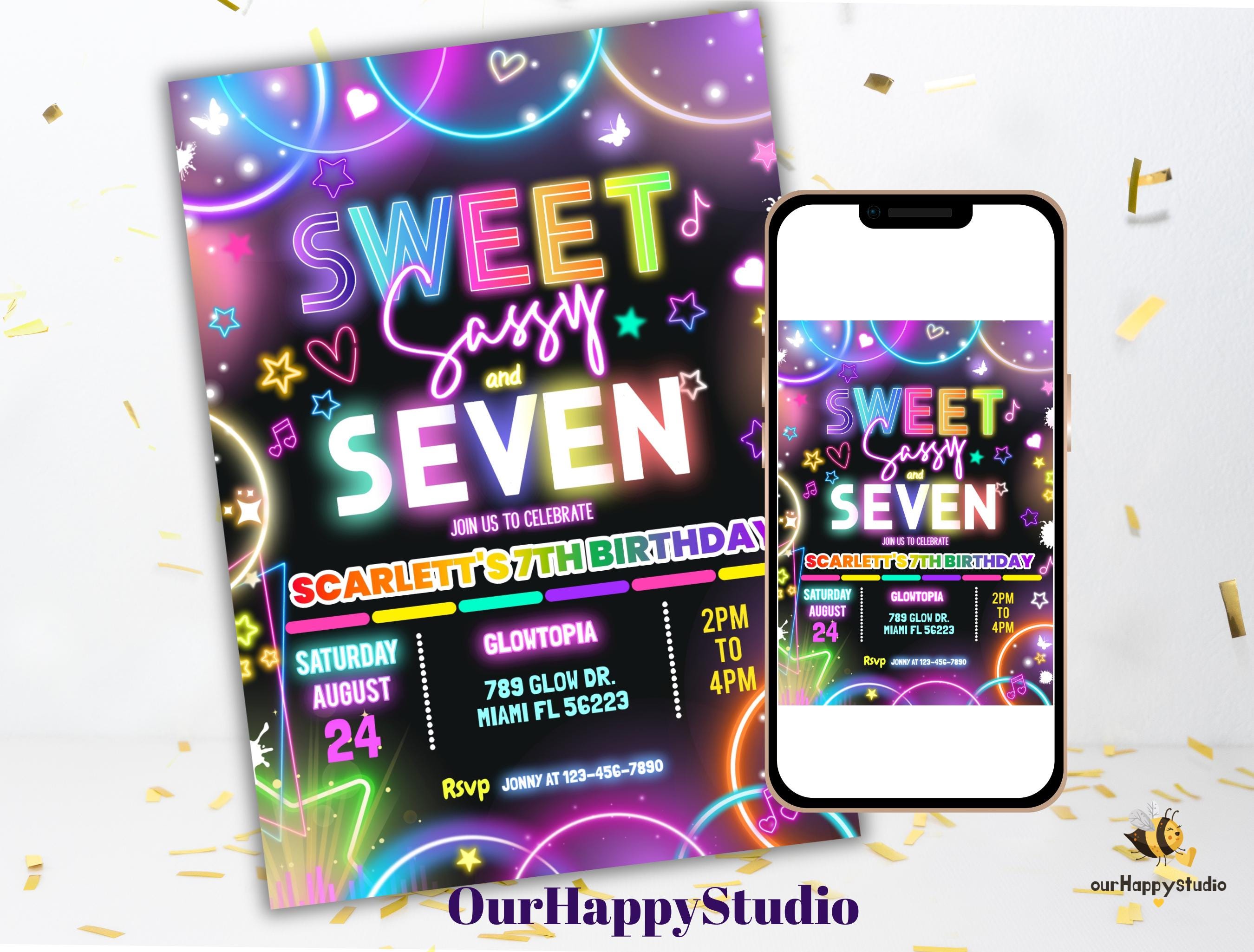 Editable Sweet Sassy and Seven 7th Party Birthday Invitation, Girl 7th ...