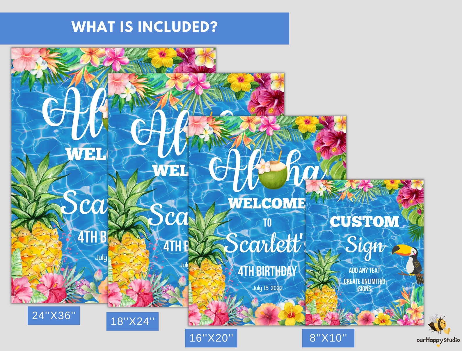 Editable Aloha Welcome Sign, Hawaiian Party Custom Sign, Tropical Party ...