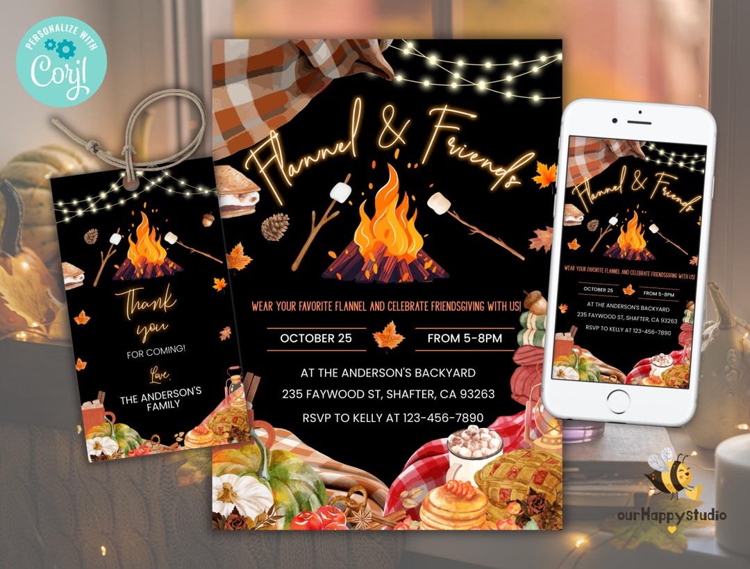 Editable Friendsgiving Party Invitation, Flannel and Friends Party ...