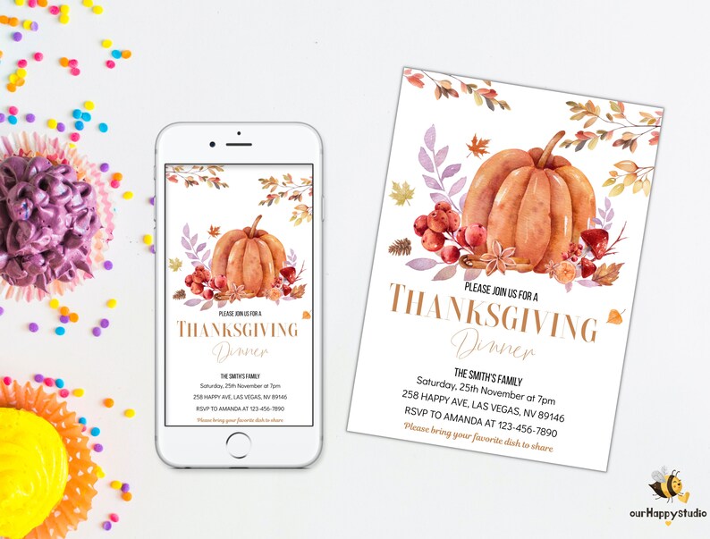 Editable Thanksgiving Dinner Invitation Let's Give Thanks - Etsy