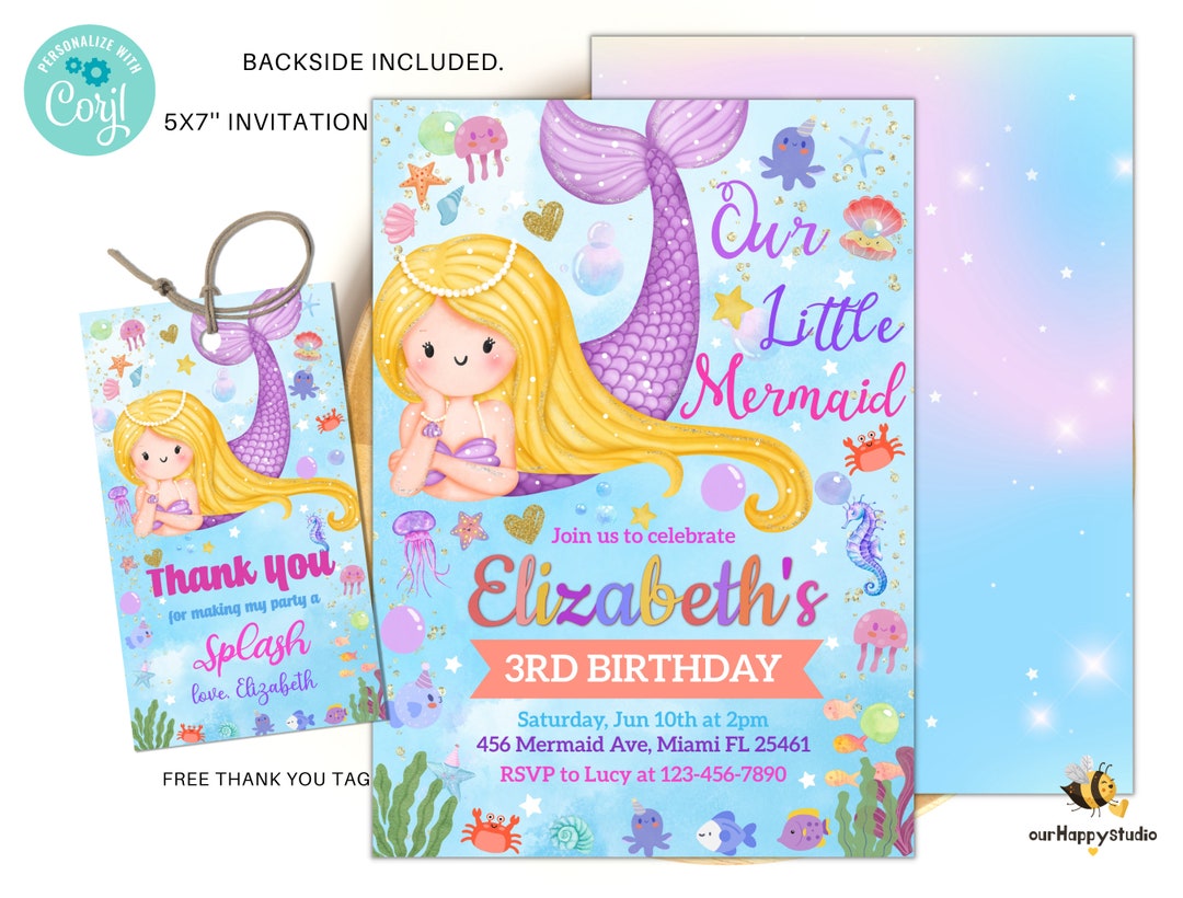 Editable Mermaid Birthday Invitation, Mermaid Invitation, Under the Sea ...