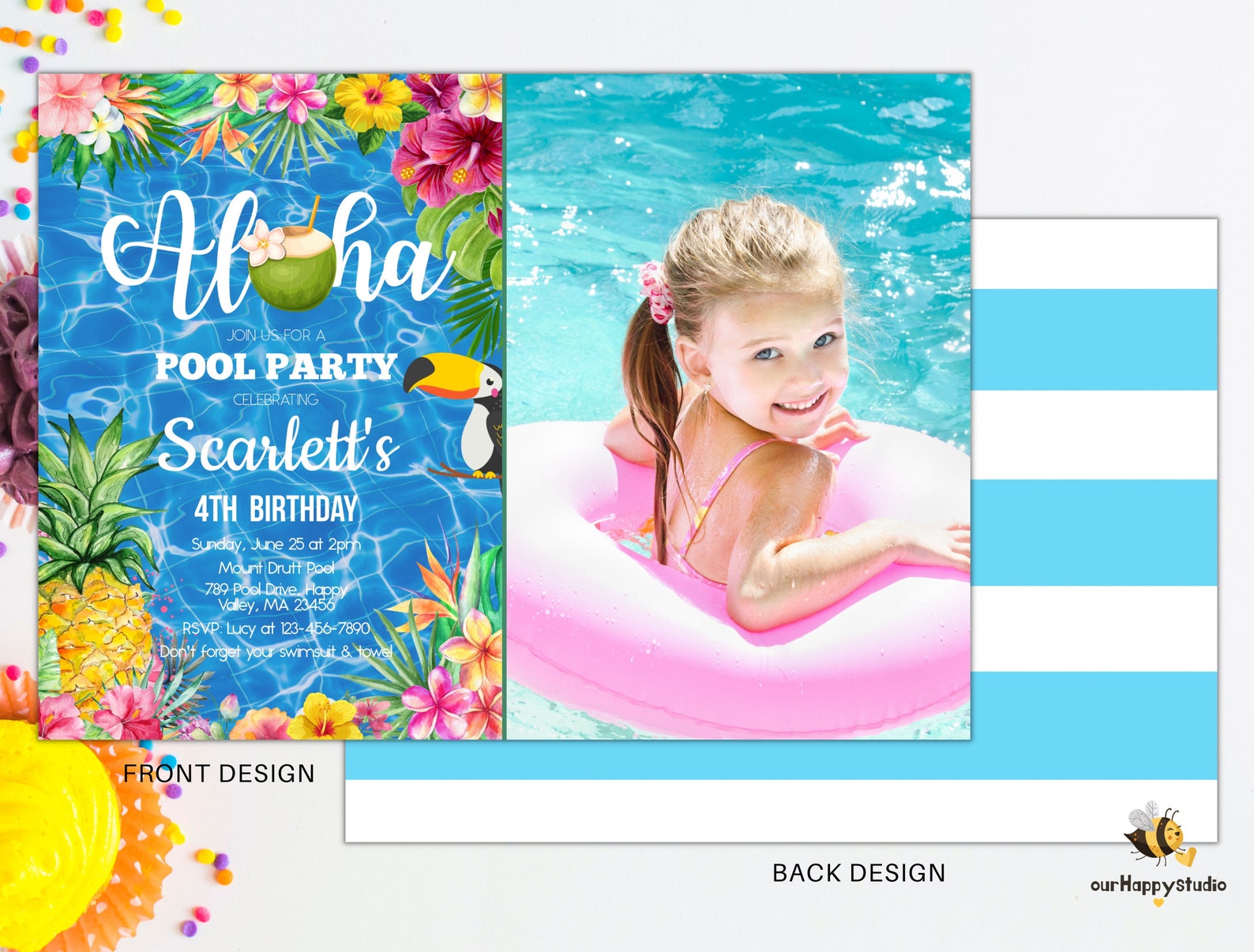 Editable Aloha Pool Party Invitation With Photo, Hawaiian Birthday ...