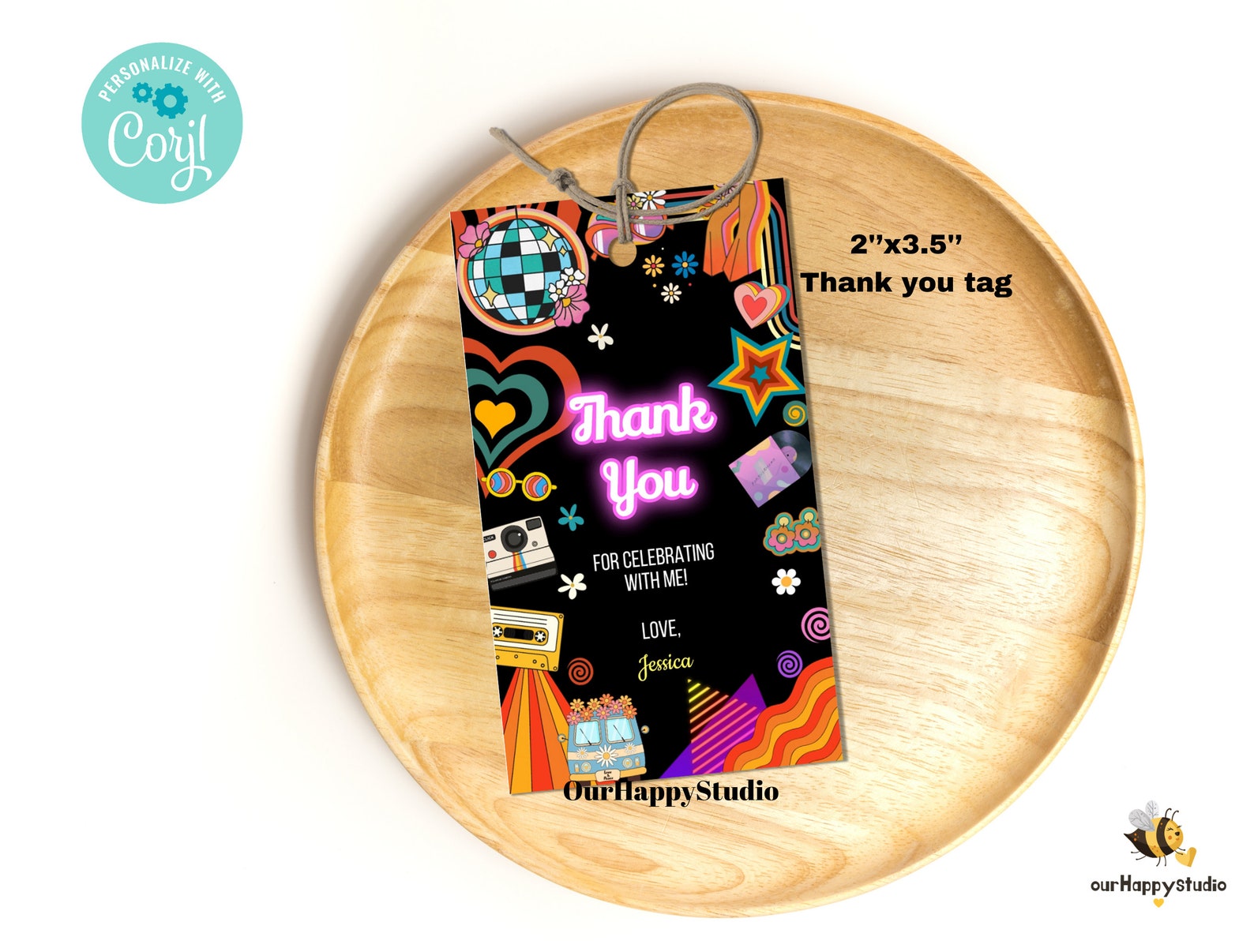 Editable 70s Thank You Tag 70s Birthday Party Favor Label Printable ...