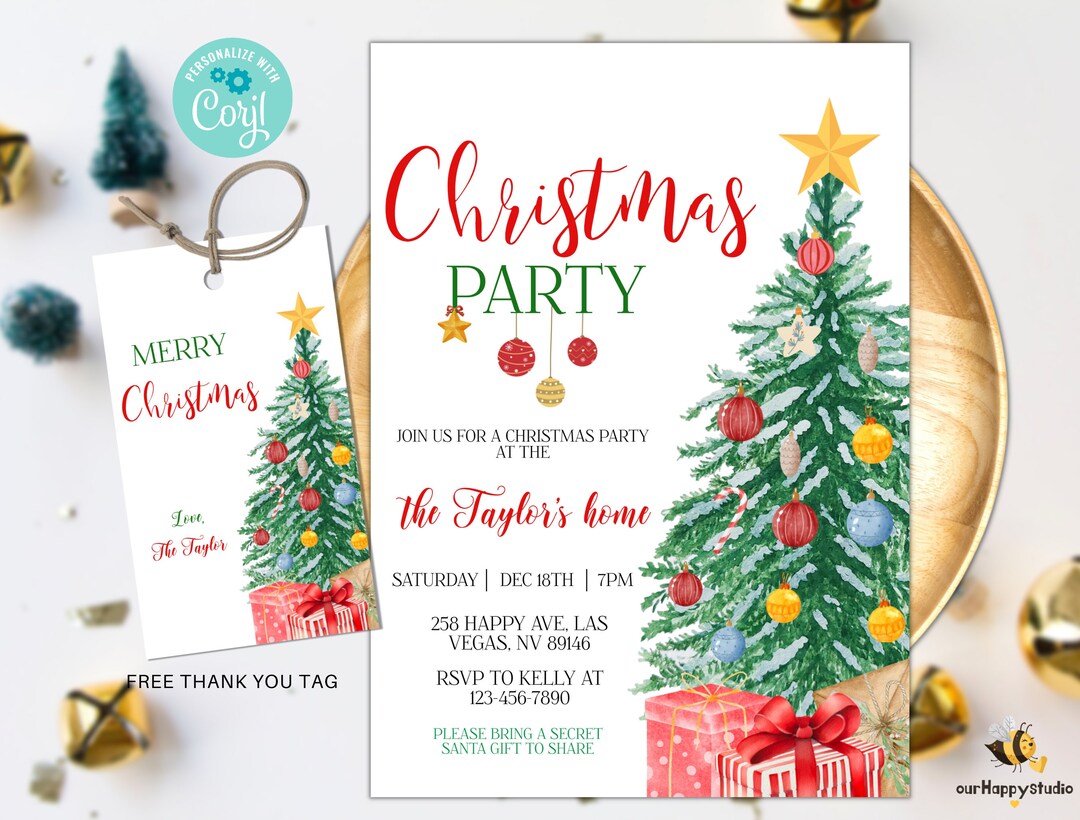 Editable Christmas Party Invite, Christmas Party Invitation, Christmas ...