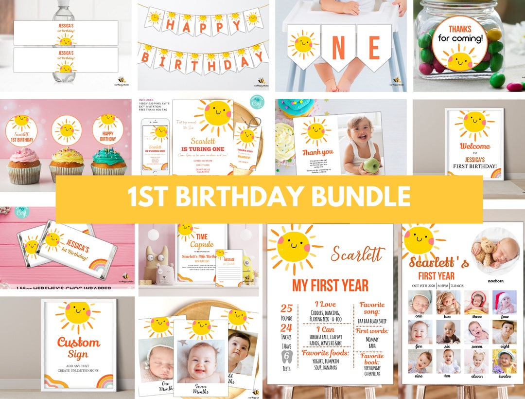 Sun Birthday Invitation Bundle, Sunshine Birthday Bundle, First Trip ...