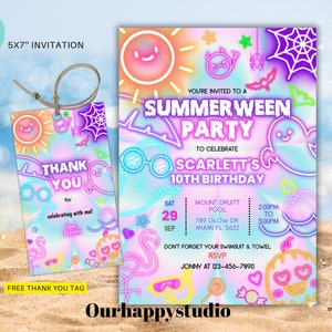 Editable Summerween Pool Party Invitation, Summer Halloween Party ...