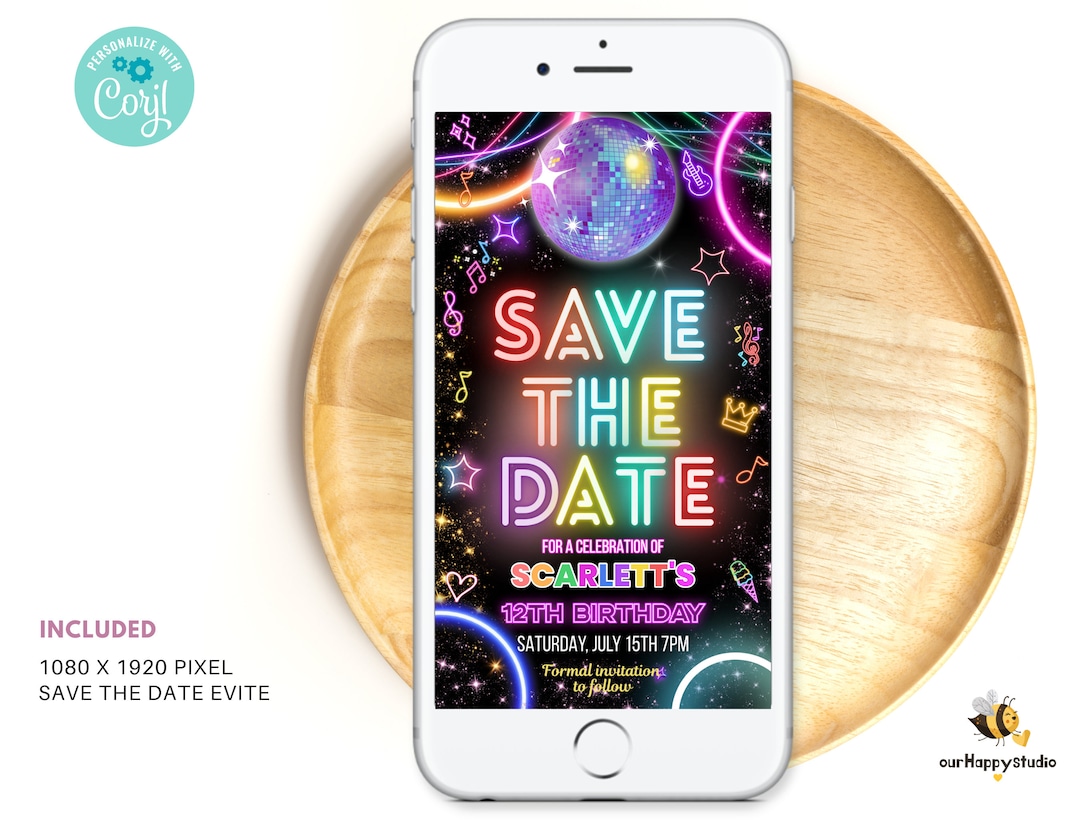 Editable Save the Date Template, Disco Party Digital Save the Date ...