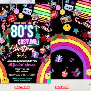 Editable 80s Christmas Party Invitation Back to the 80s Neon Party Glow ...