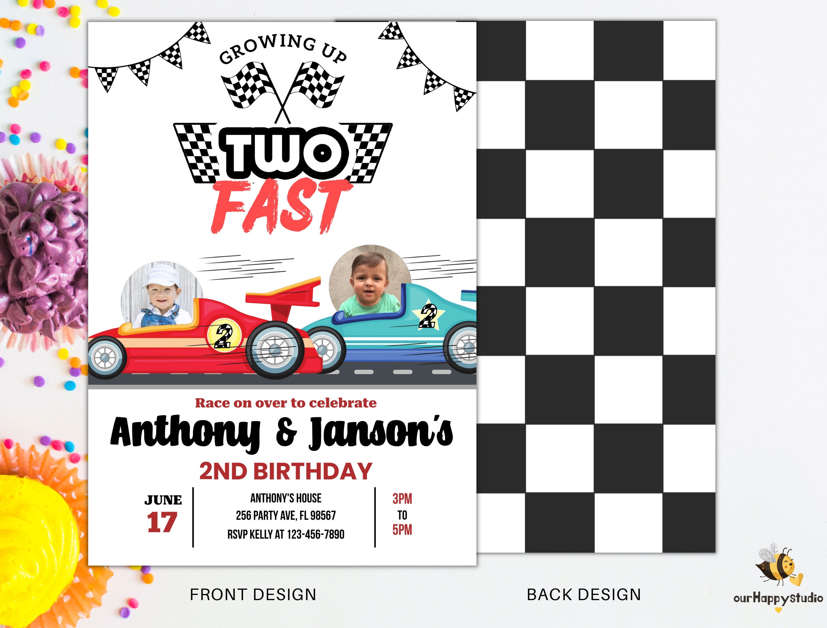 Editable Two Fast Twins Invitation With Photo Two Fast Boy Car - Etsy