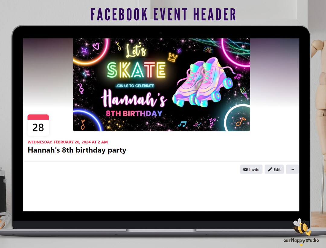 Editable Roller Skating Party Facebook Event Header Template, Let's ...