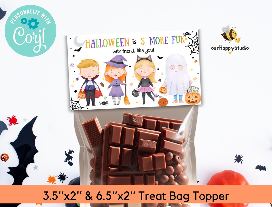 Editable Halloween Gift Bag Topper, Halloween Costume Party Bag Topper ...