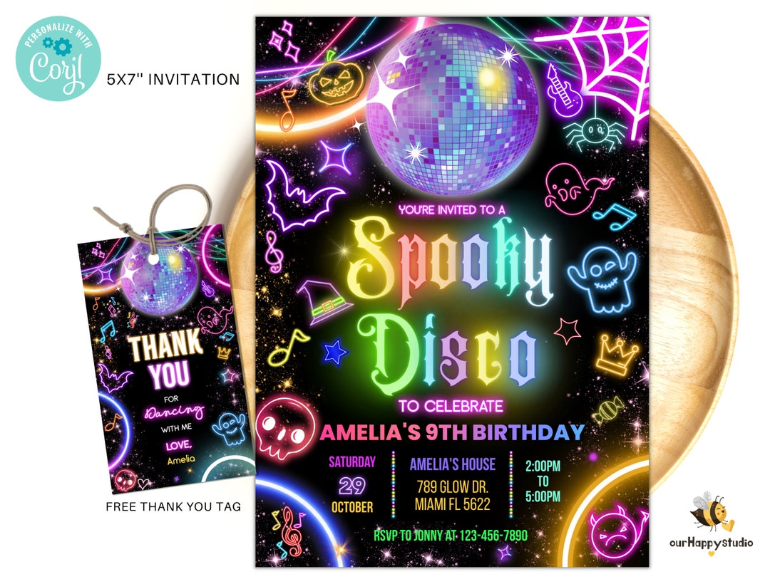 Editable Disco Party Birthday Invitation, Spooky Disco Gender Neutral ...