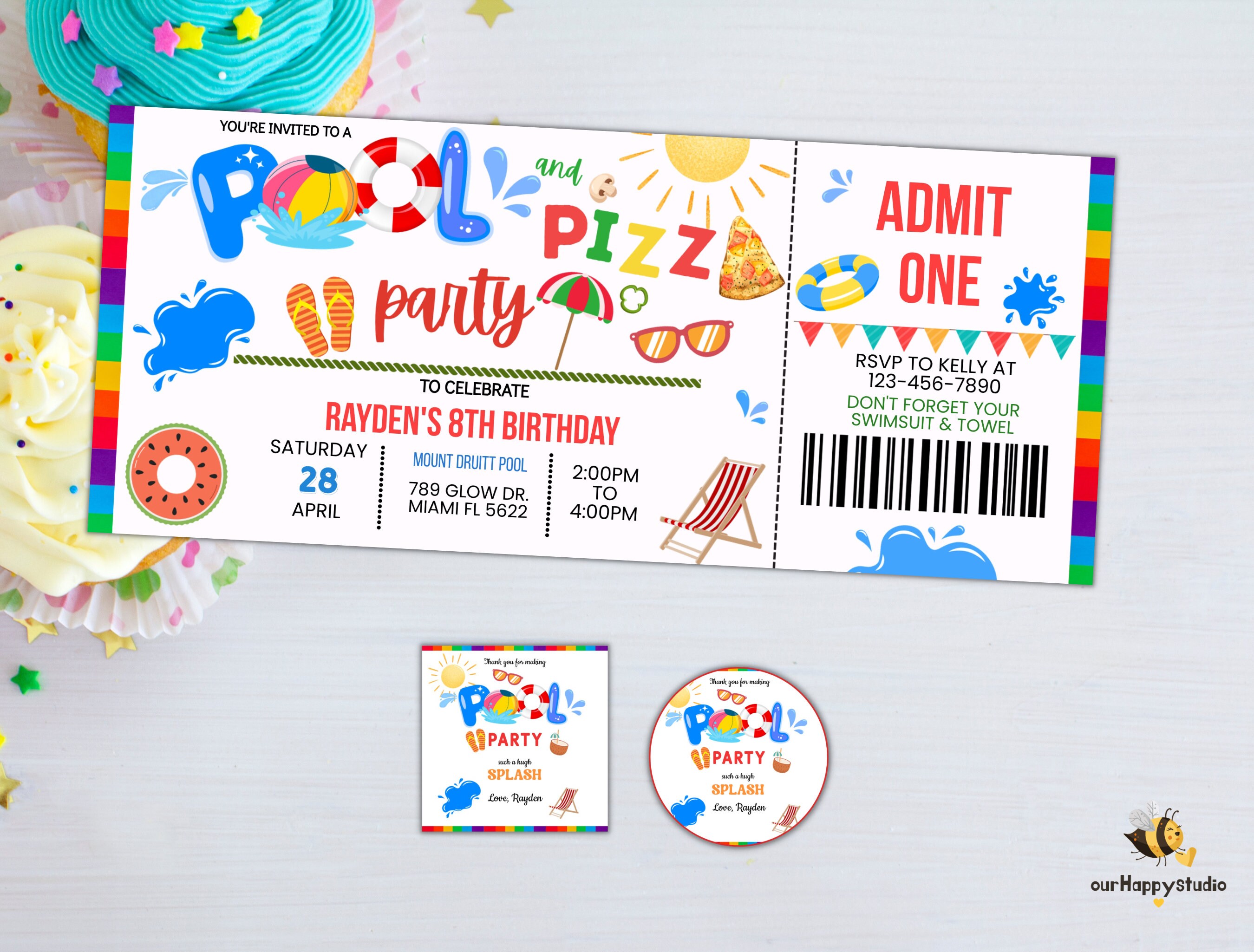 Editable POOL & PIZZA Party Birthday Invitation Ticket, POOL Party ...