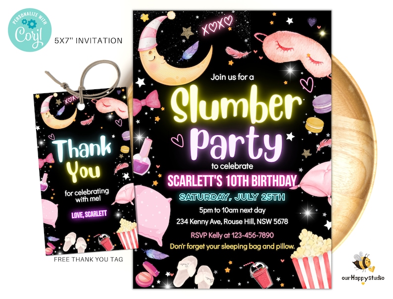 Editable Slumber Birthday Invite Sleepover Party Birthday - Etsy