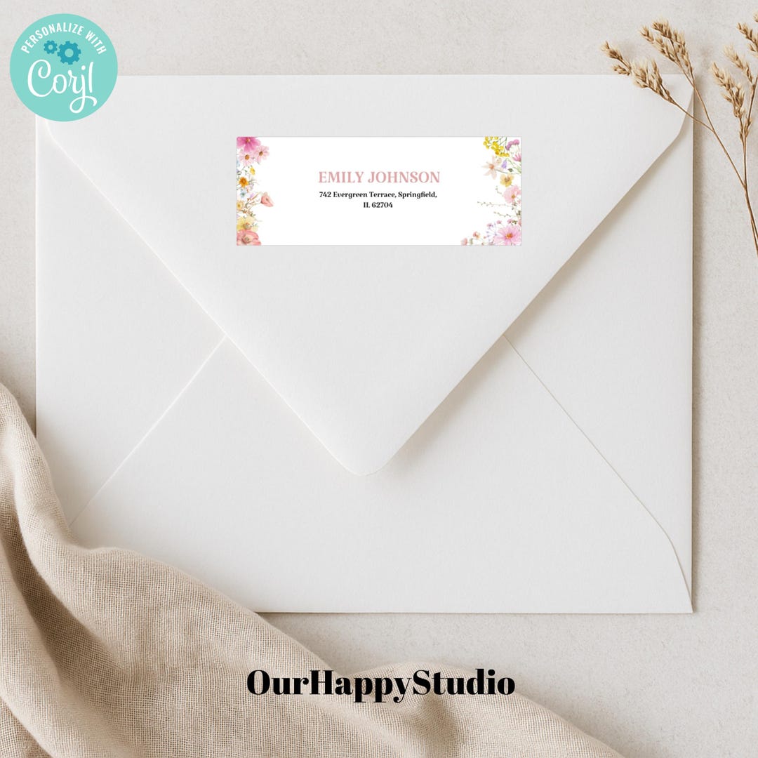 Editable Wildflowers Return Address Label Template, Printable Sticker ...