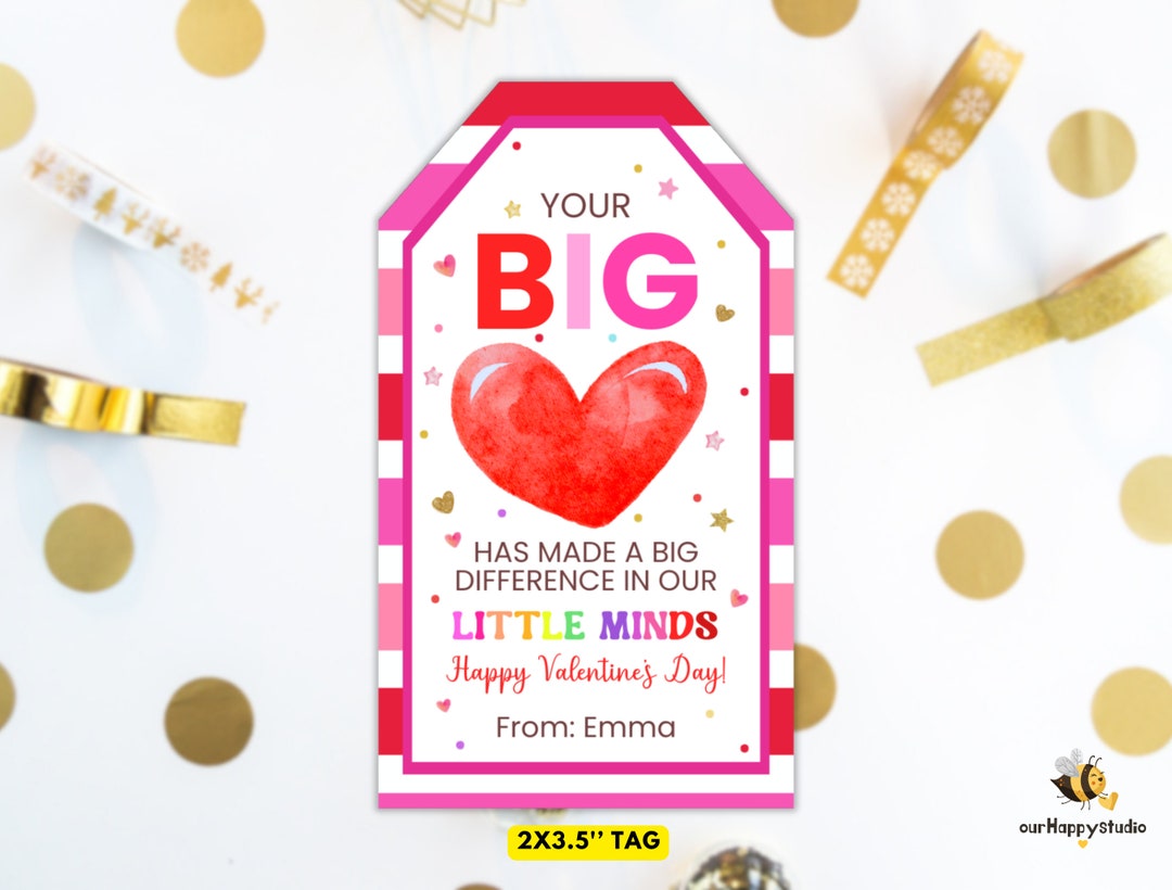 Editable Teacher Appreciate Valentine's Day Tags Big Heart School ...