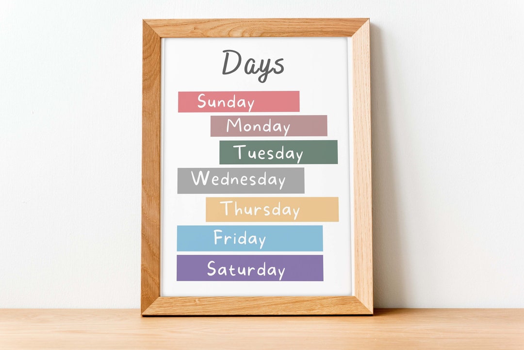 Educational Days of the Week Printable Poster, Learning Home School ...