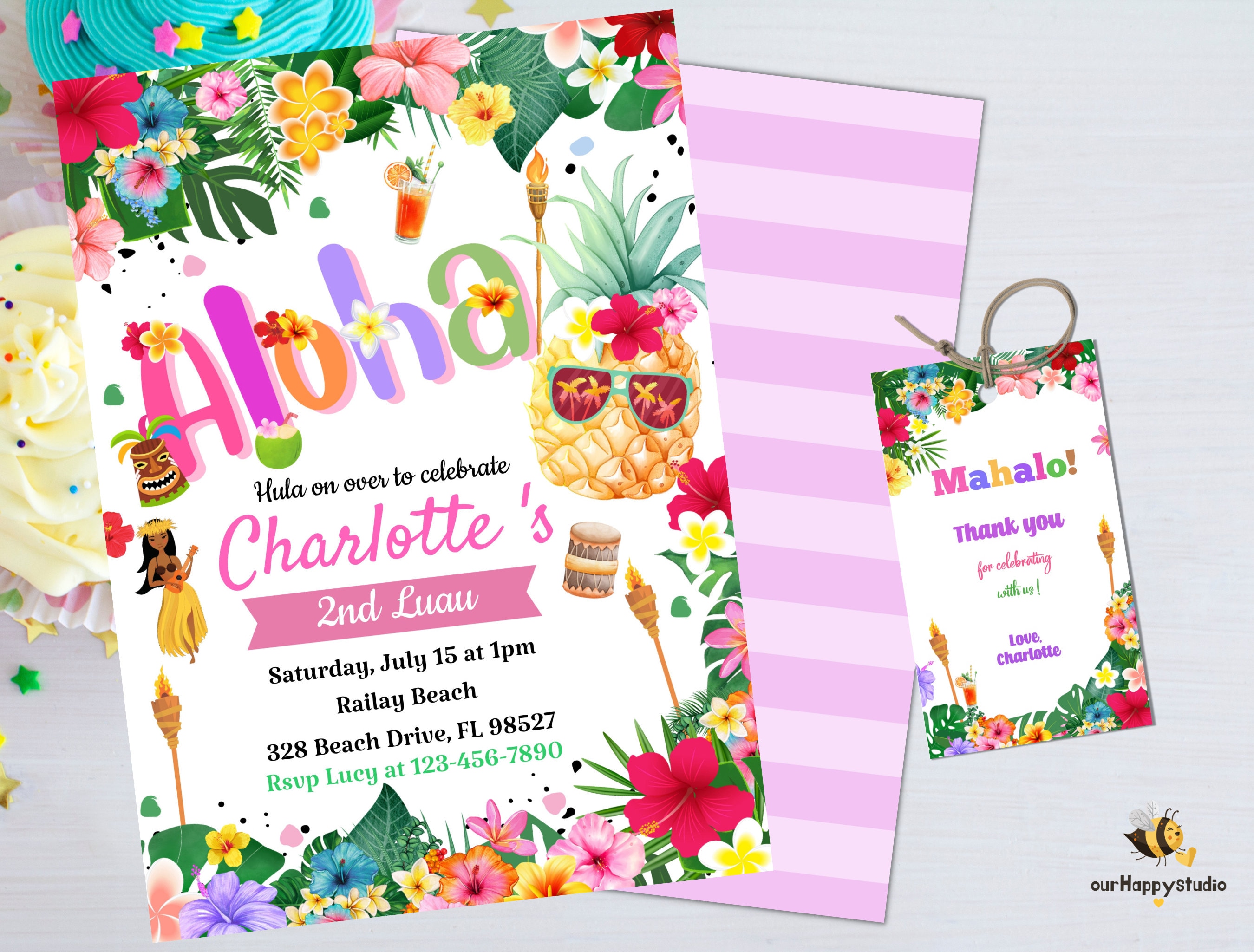 Editable Hawaiian Luau Birthday Invitation, Luau Party, Luau 1st 2rd ...
