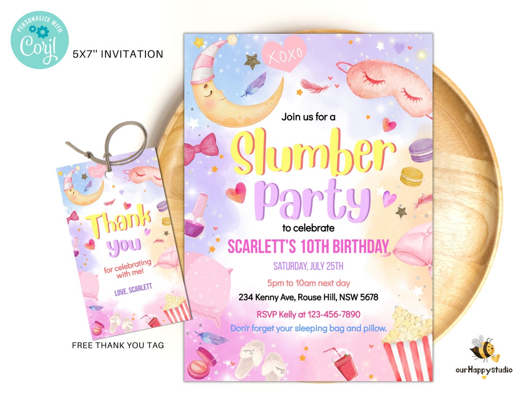 Editable Slumber Birthday Invite Sleepover Party Birthday Invitation ...
