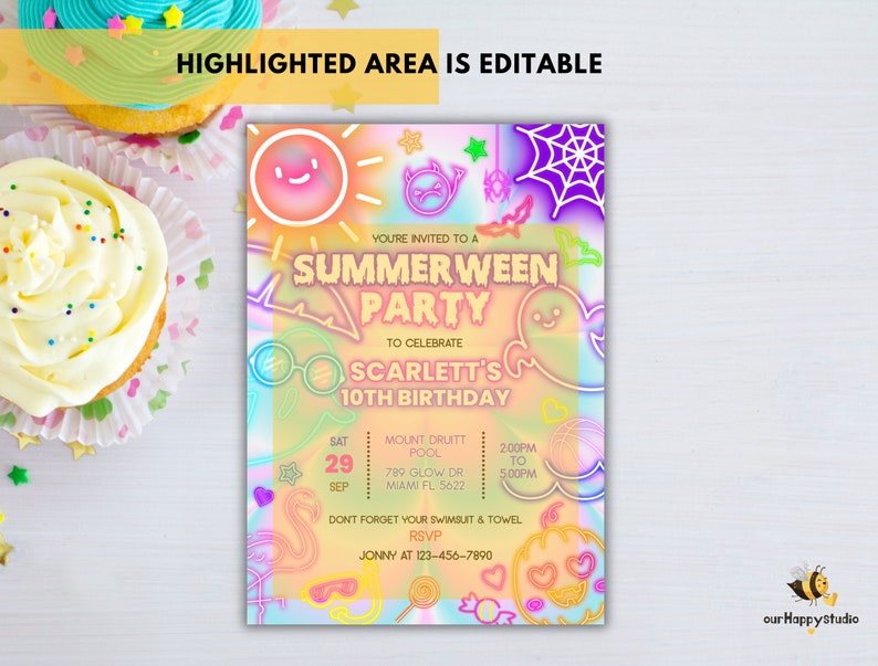 Editable Summerween Pool Party Invitation, Summer Halloween Party ...