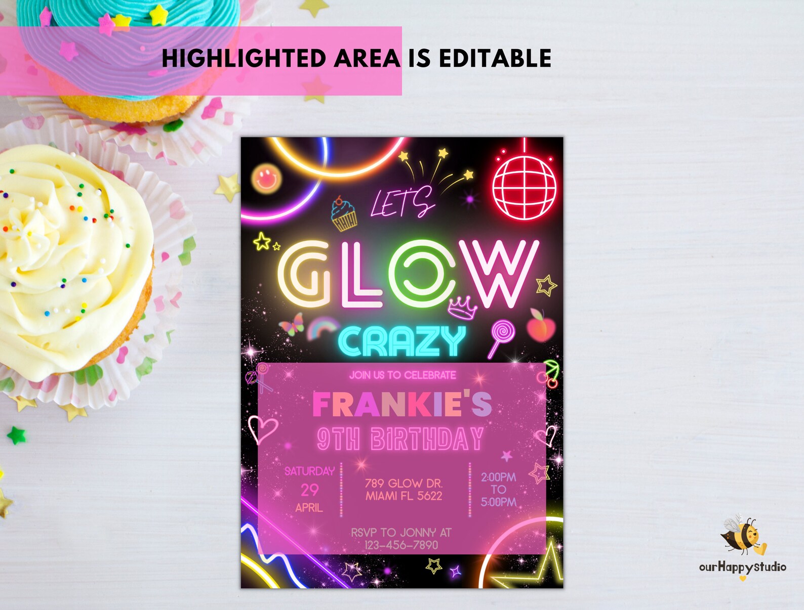 Editable Glow Party Birthday Invitation Glow Gender Neutral - Etsy