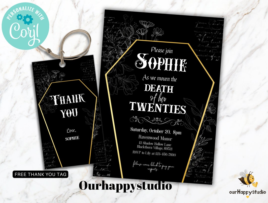 Editable Gothic Death to My 20s Birthday Invitation RIP to My 20s Party ...