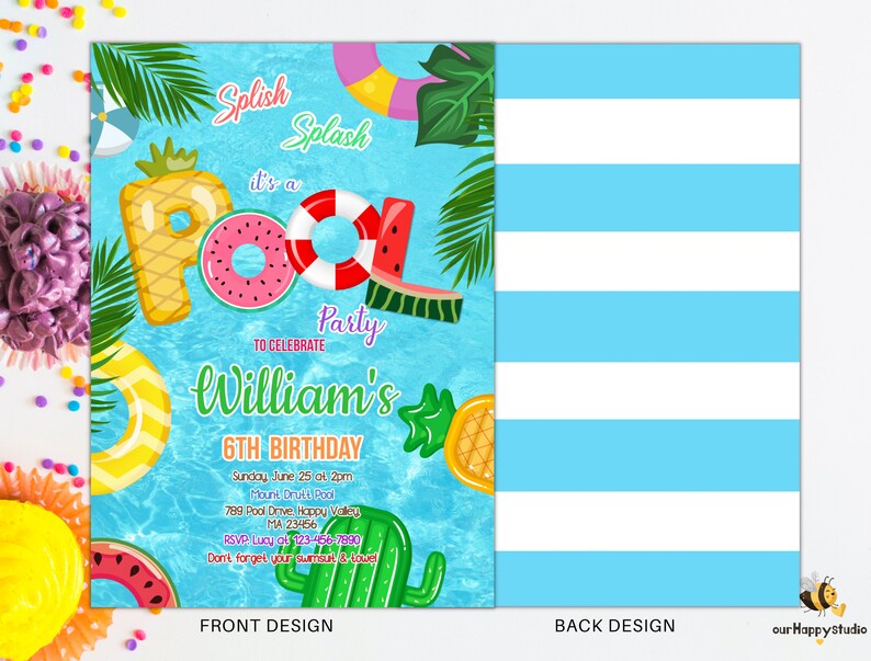 Editable Pool Party Birthday Invitation Tropical Splish Splash - Etsy