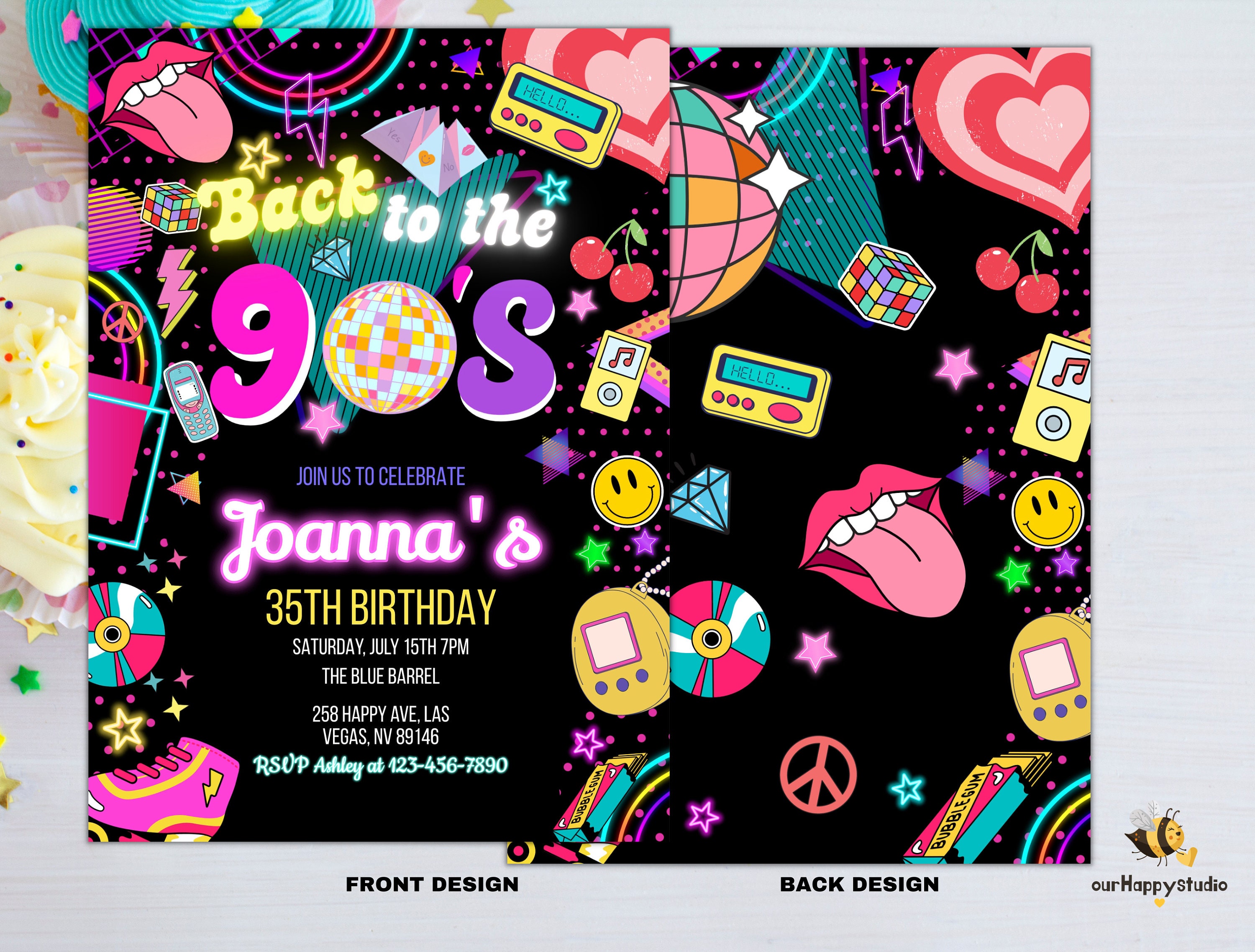 Editable 90s Birthday Party Invitation Back to the 90s Neon - Etsy Canada