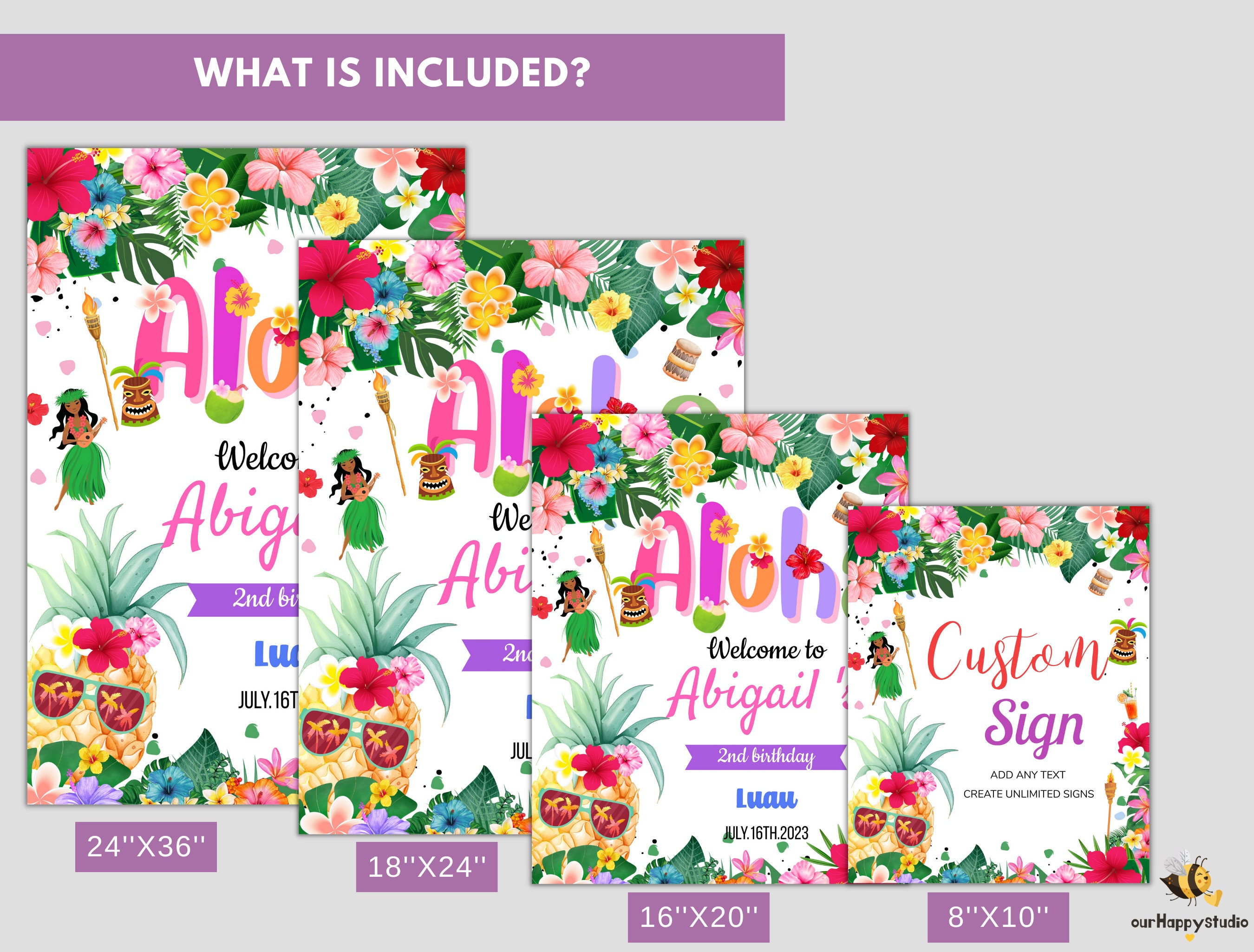 Editable Aloha Welcome Sign, Hawaiian Party Custom Sign, Tropical Party ...