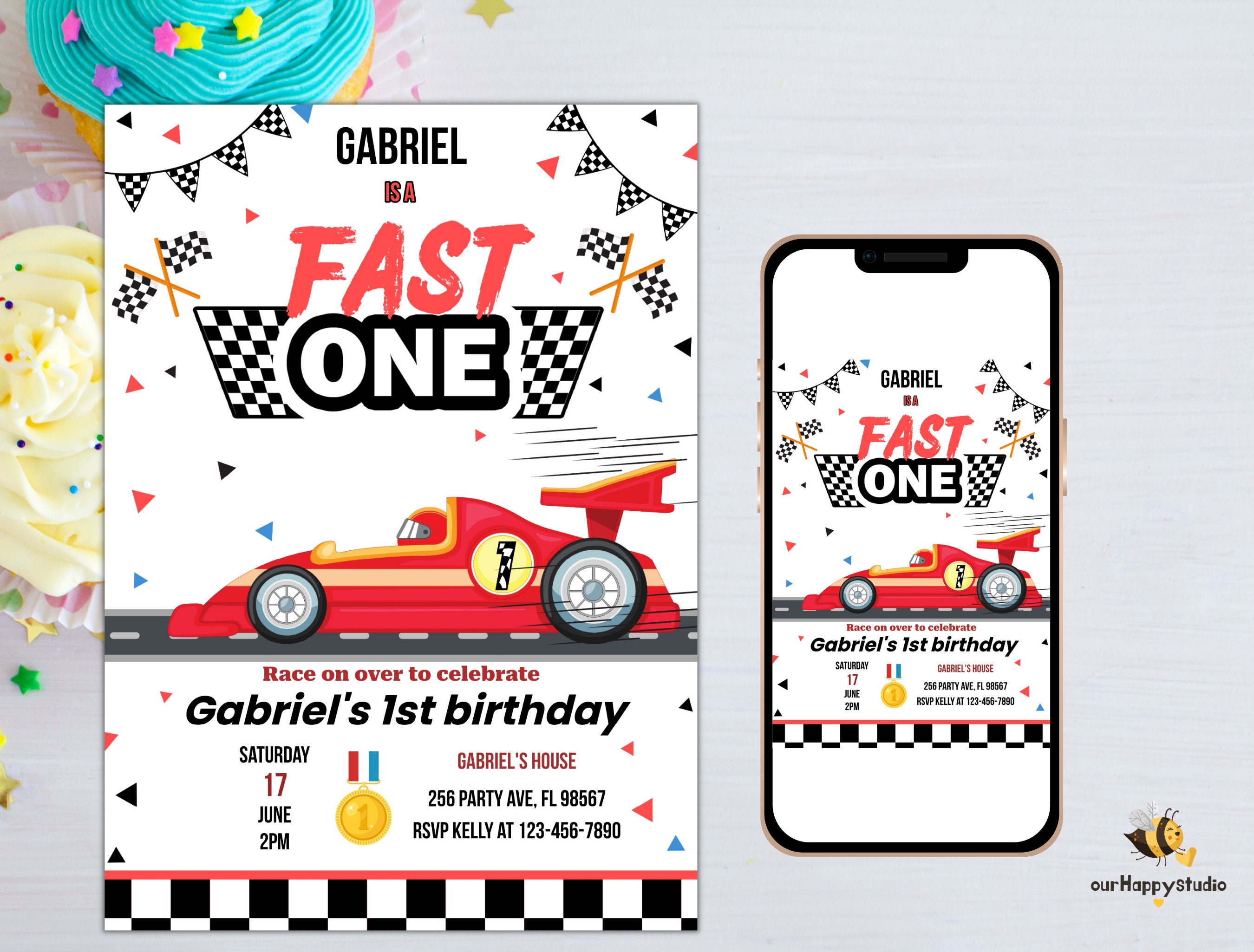 Editable Fast One Racing Car First Birthday Invitation 1st - Etsy