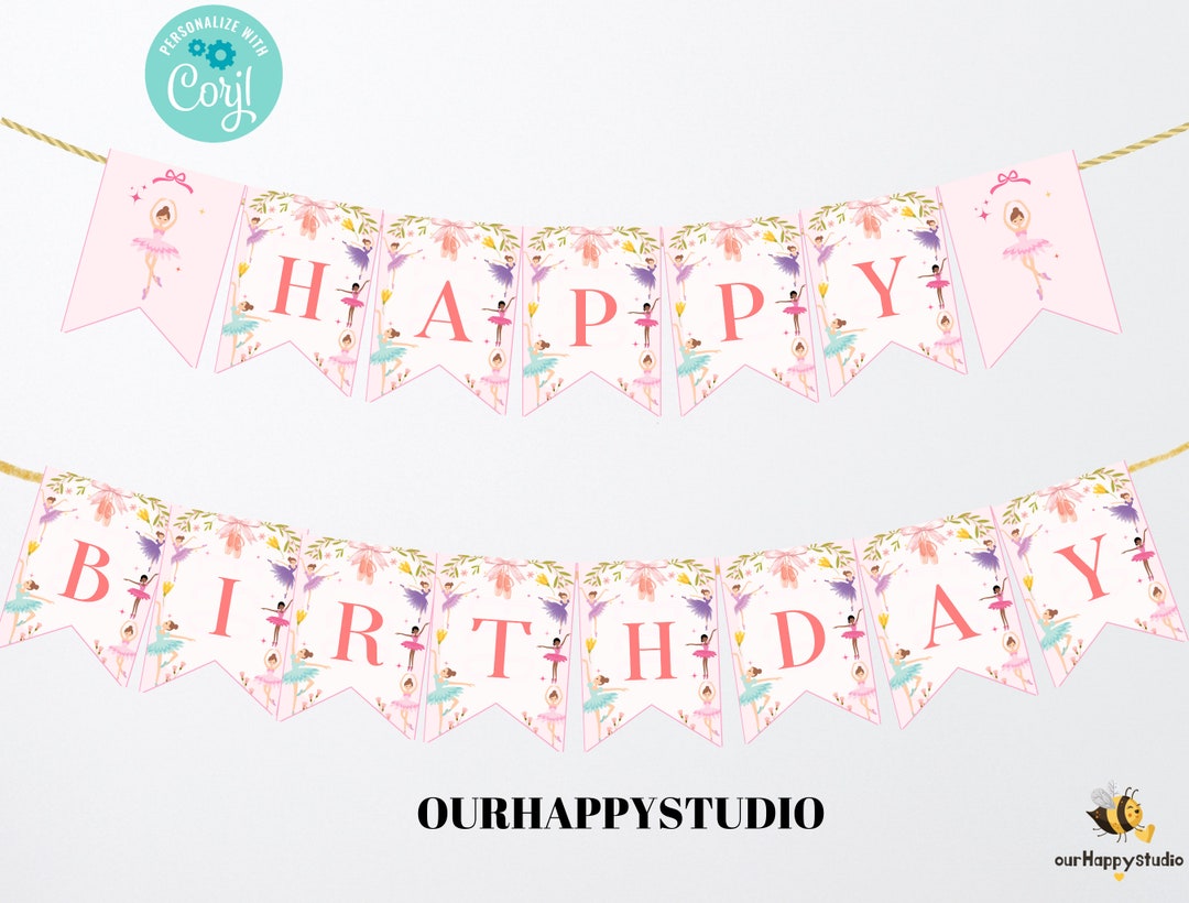 Editable Ballerina Party Birthday Banner, Dance Party Banner, Happy ...